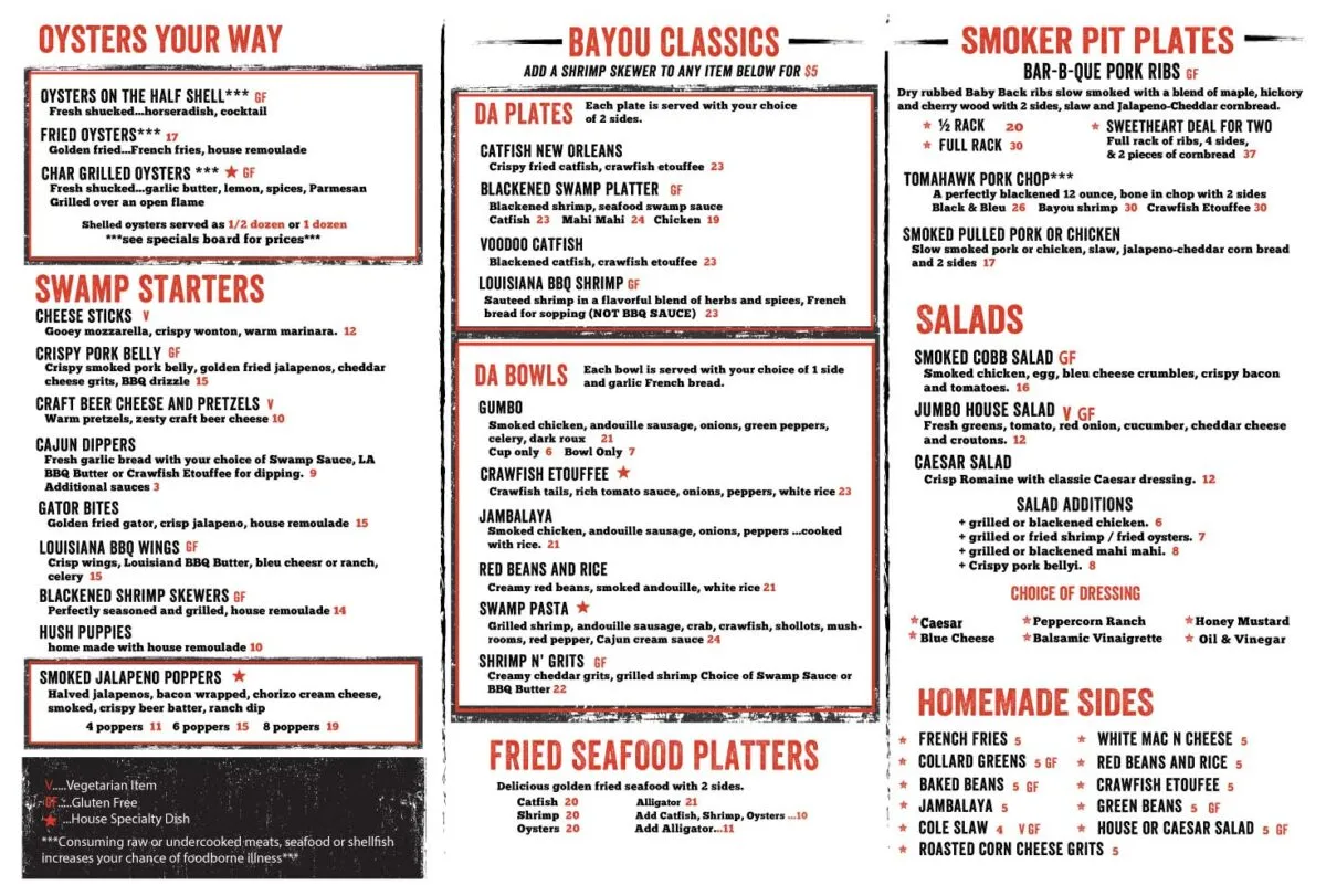 Menu – The Swamp Water Grill